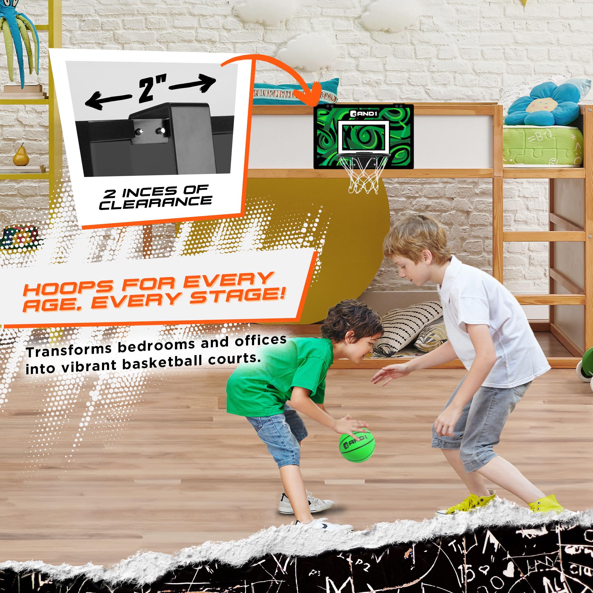 AND1 Over The Door [Mini Basketball] [Hoop]: - 18”x12” Pre-Assembled Portable with Flex Rim, Includes Two Deflated 5” – Teal/Pink (5A1GT0110L0E2)