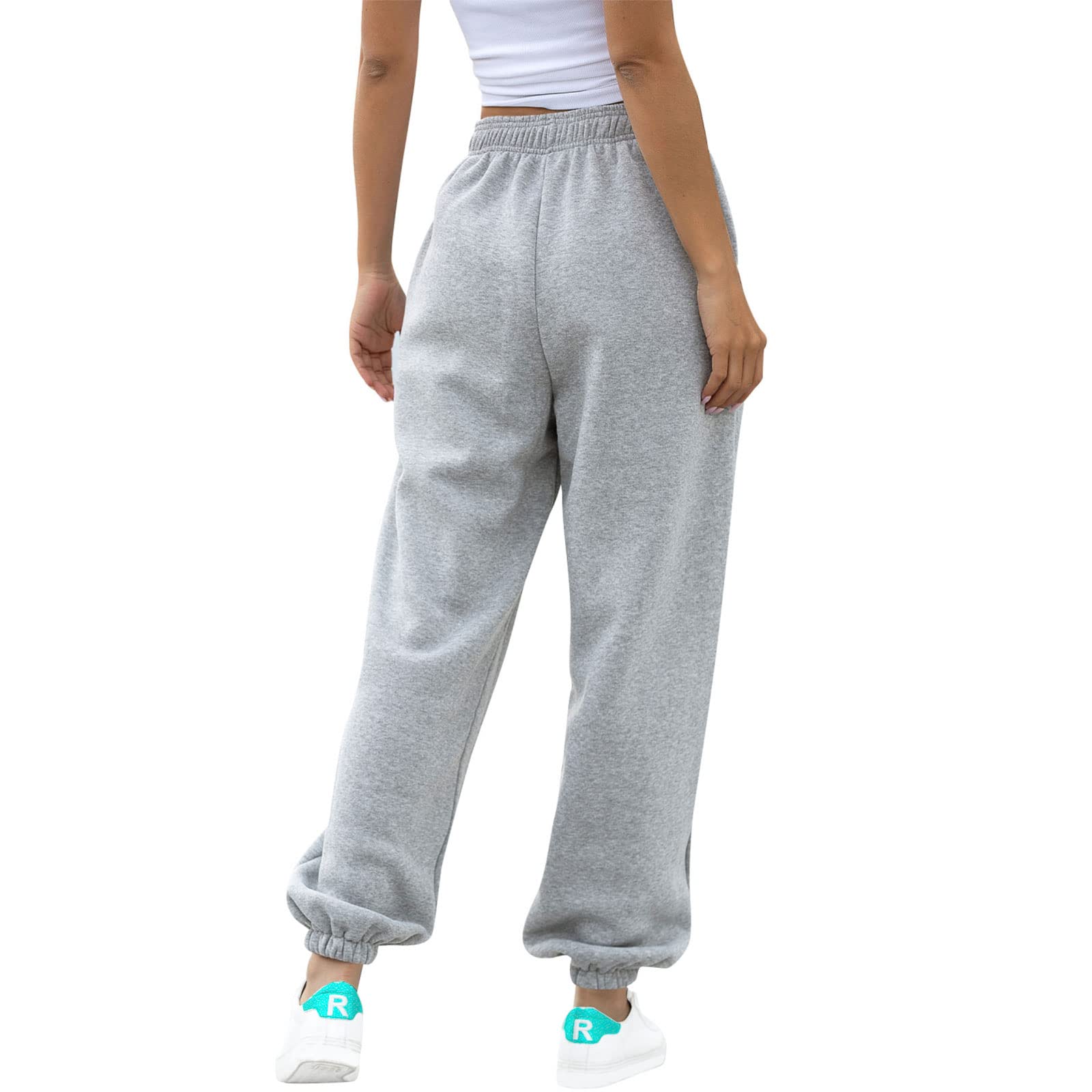 ASHER FASHION Women's Active Thick Jogger Sweatpants Baggy Lounge Yoga Pants with Pockets Sporty Gray Thick L