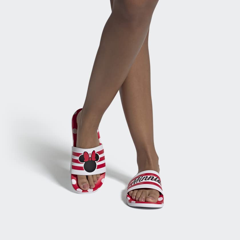 adidas Women's Adilette Comfort Slides Sandal, White/Ray Red/Core Black, 7