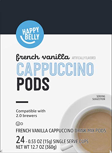 Amazon Brand - Happy Belly Cappuccino Coffee Pods, Light Roast, Compatible with K-Cup Brewers, French Vanilla Flavored, 24 Count