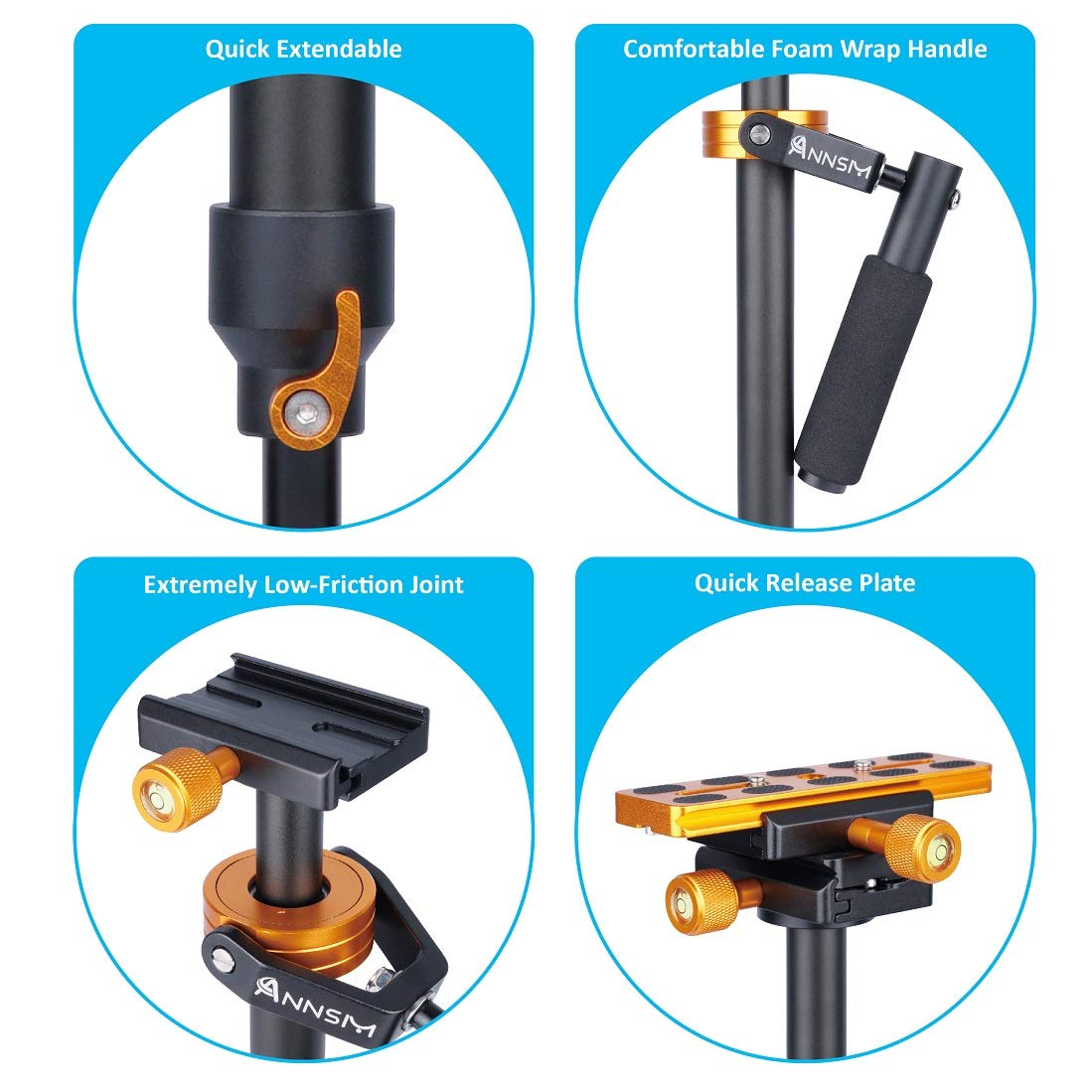 ANNSM Upgraded HS60r Professional 24β/60cm Video Camera Handheld Stabilizer for DSLR Cameras/Camcorders/Home DV/Smartphones/iPhones Height/Weight Adjustable with Extra Weight Plates in Orange Color