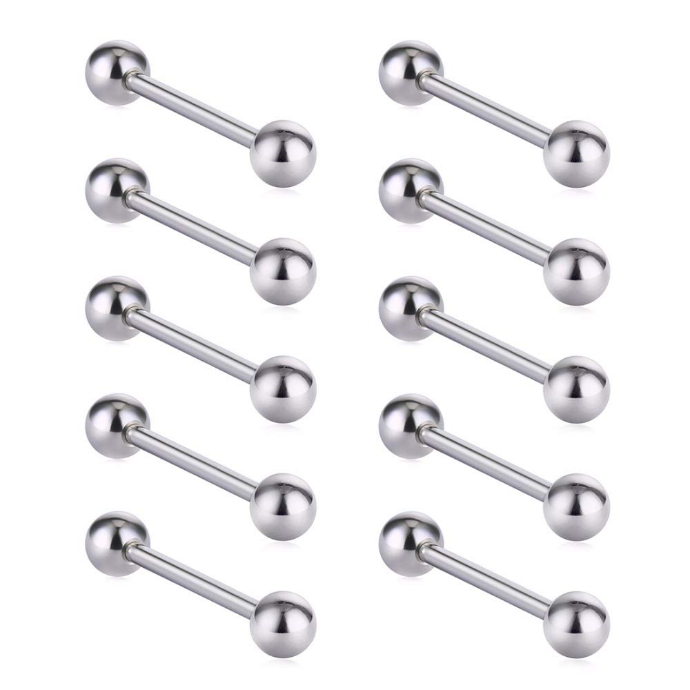 ATMUSA Pack of 20 PCS 14G 316L Surgical Steel Straight Barbell Tongue NippleRings Ball Basic Body Piercing Jewelry (Choose Length) (7/8" (22mm) | 5mm Ball)