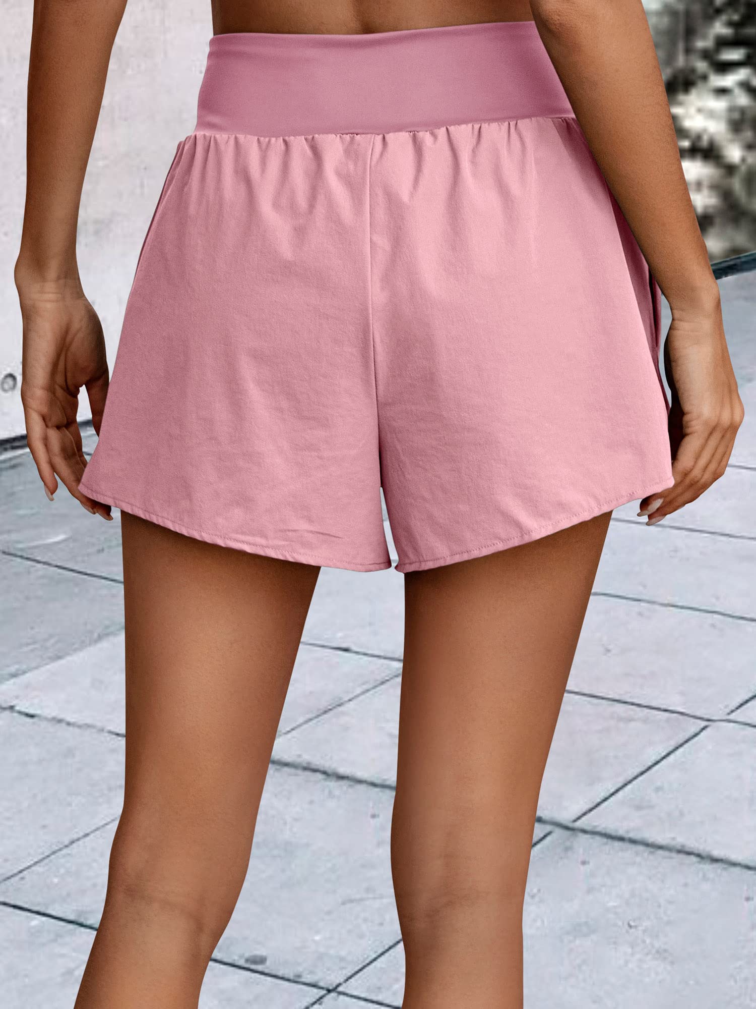 Angashion Womens Shorts, Summer Casual High Waisted Running Shorts Side Pockets Athletic Shorts with Liner for Workout Gym Pink X-Large