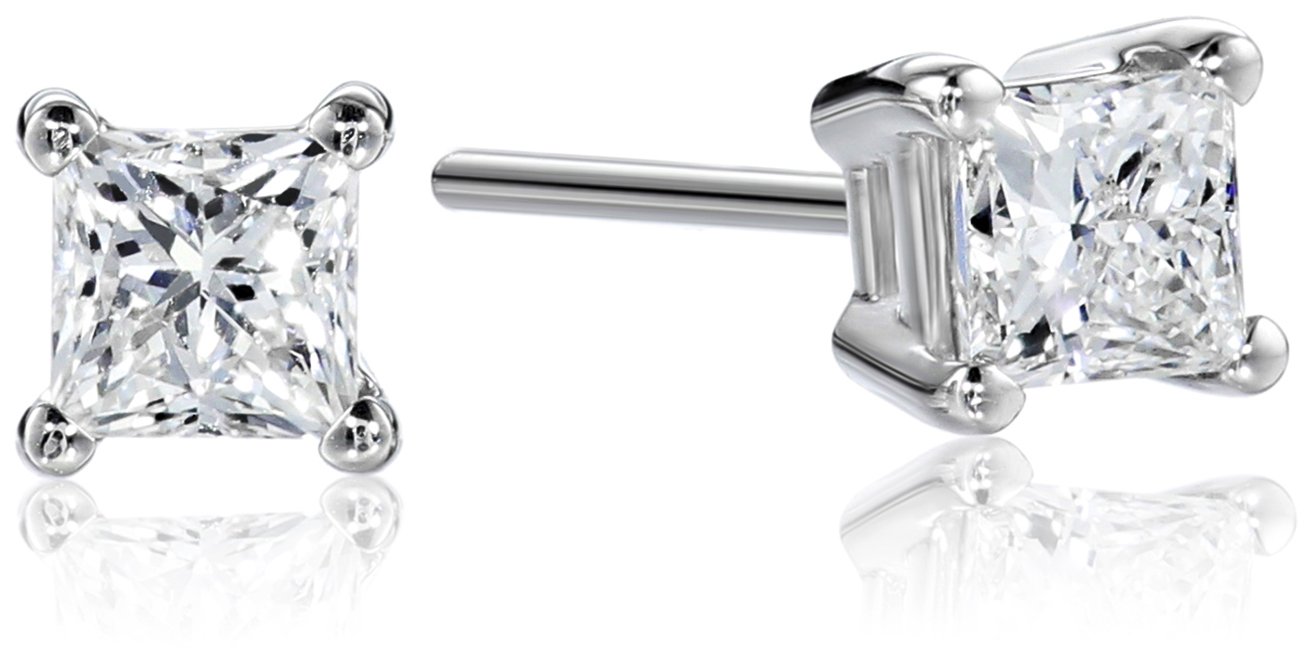 Amazon Collection IGI Certified Platinum Princess Diamond Stud Earrings (1/2 cttw, G-H Color, VS2 Clarity)