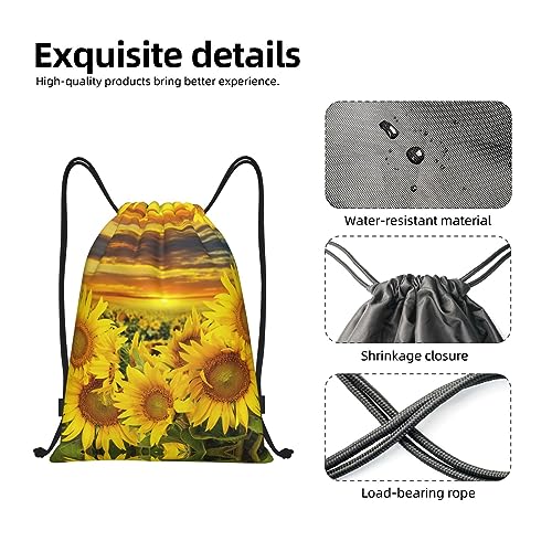 Adasomu Sunflower Field Portable Drawstring Bags For Women/Men, Lightweight Drawstring Backpack For Gym Yoga Shopping Trip