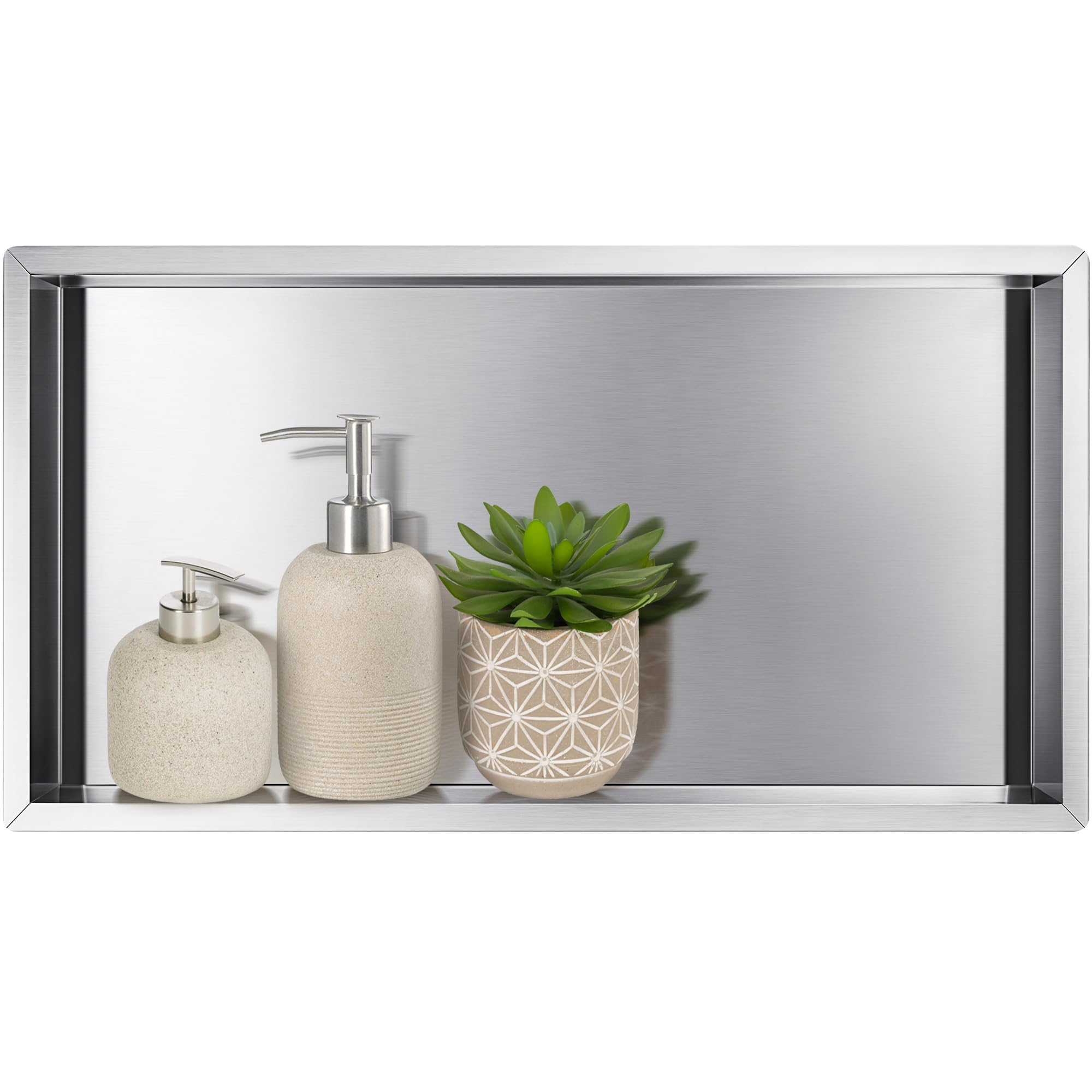 Besino Stainless Steel Shower Niche,24 X 12 Inch, Silver, Shower Niche for Bathroom Storage, No Tile Needed Recessed Shower Shelf