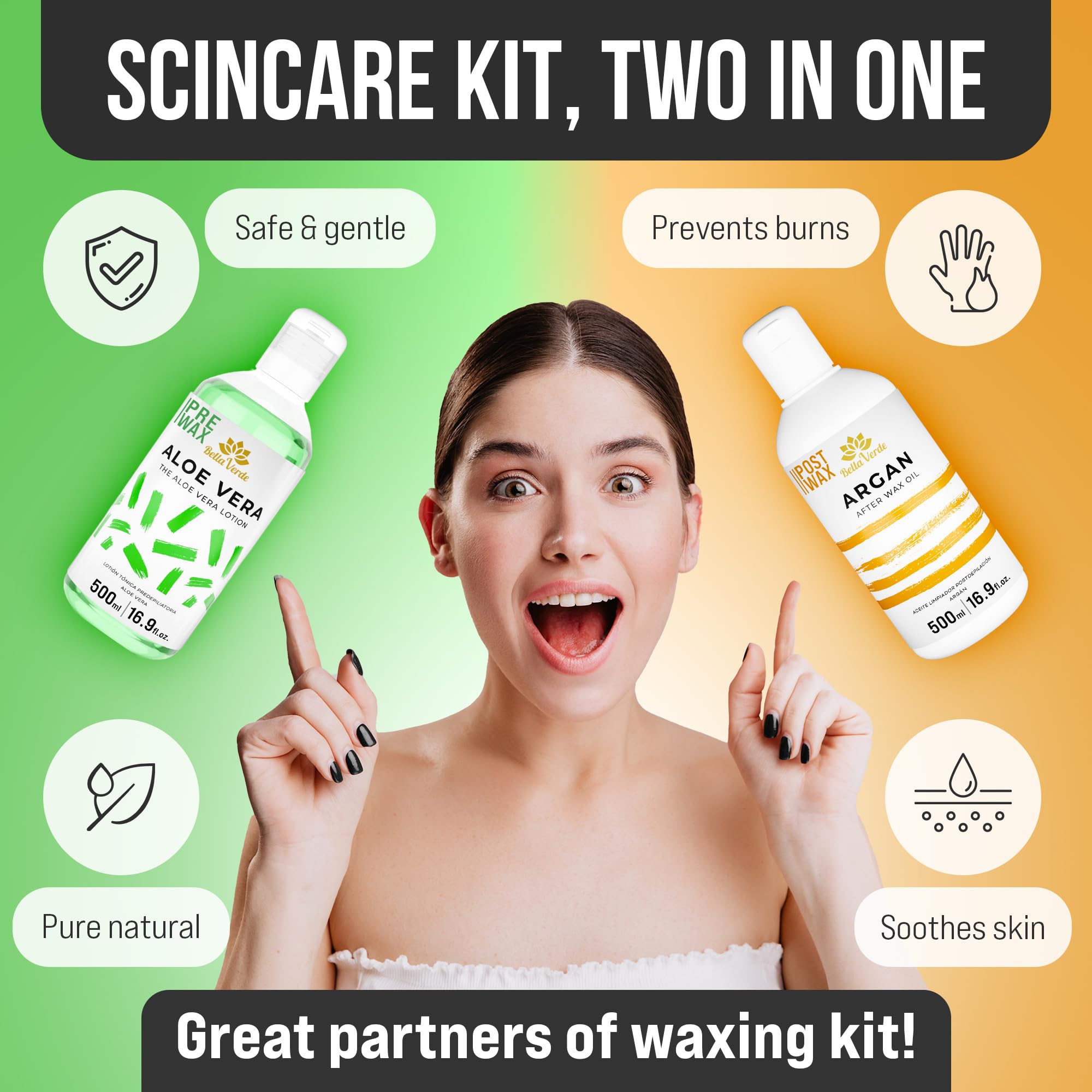 Bella Verde Pre and Post Waxing Care - Home Kit for Women and Men - Pack of 2 Pre & Post Wax Spray - Care for Brazilian Body Legs Eyebrows Face Lips Armpits