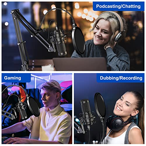 Aokeo USB Condenser Microphone, PC Microphone for Podcasting, Recording, Live Streaming & Gaming, Built-in Headphone Output, All Metal USB A/C Mic,Voice-Isolating Technology