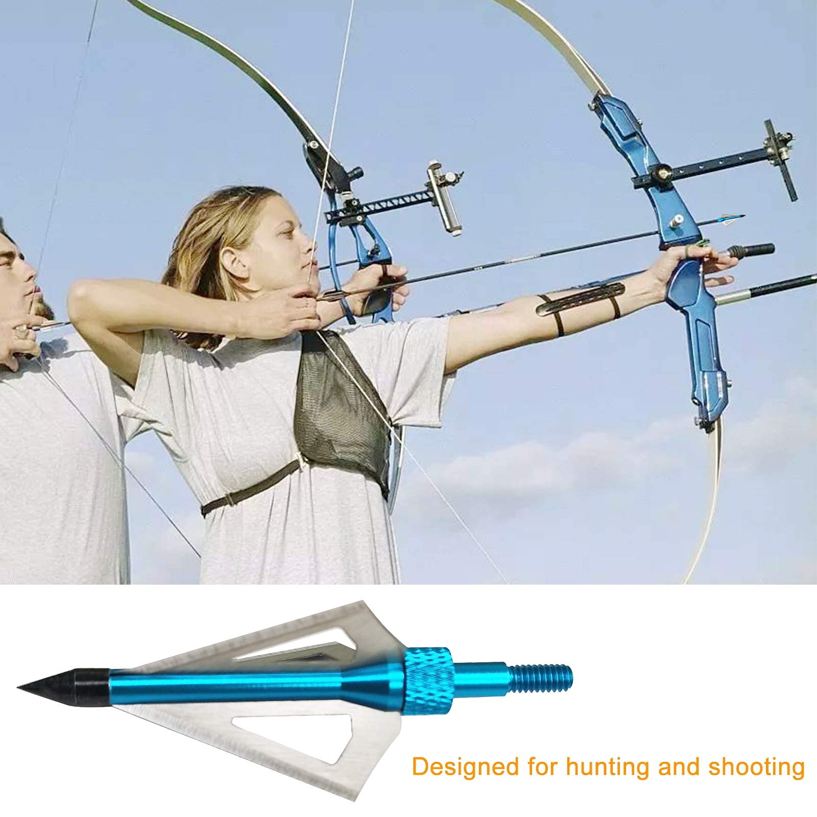 Archery Broadheads Hunting 3 Blade Archery Arrowhead 100 Gerling Threaded Spiral Head 12pcs (Blue)