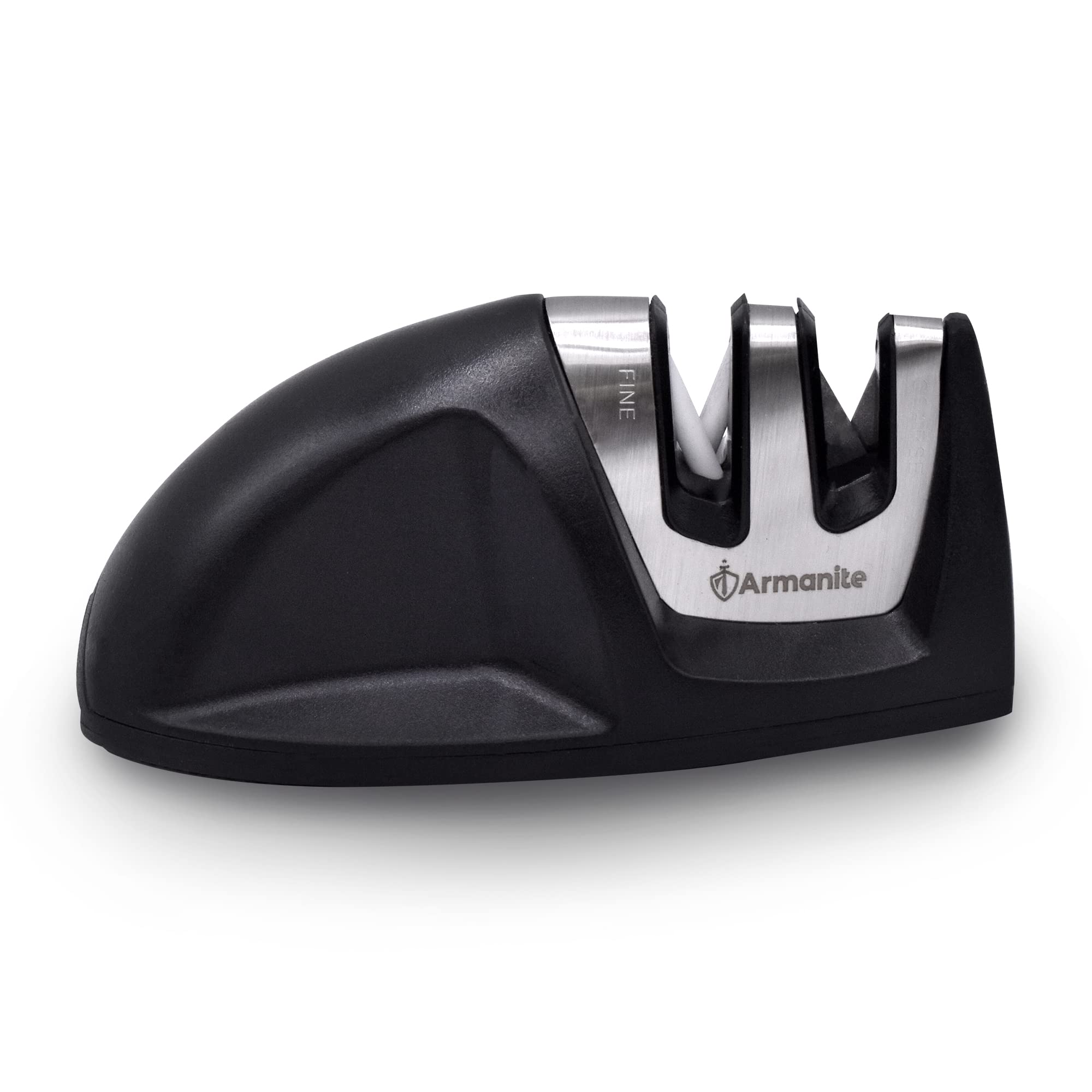 Armanite - Kitchen Knives Sharpener, Heavy Duty Knife Sharpening Tool, Best Diamond Knife Sharpener, 2-Step Knife Sharpener for Sharp-Edged Utensils, 4 x 2.25 x 2.1 Inches, Black