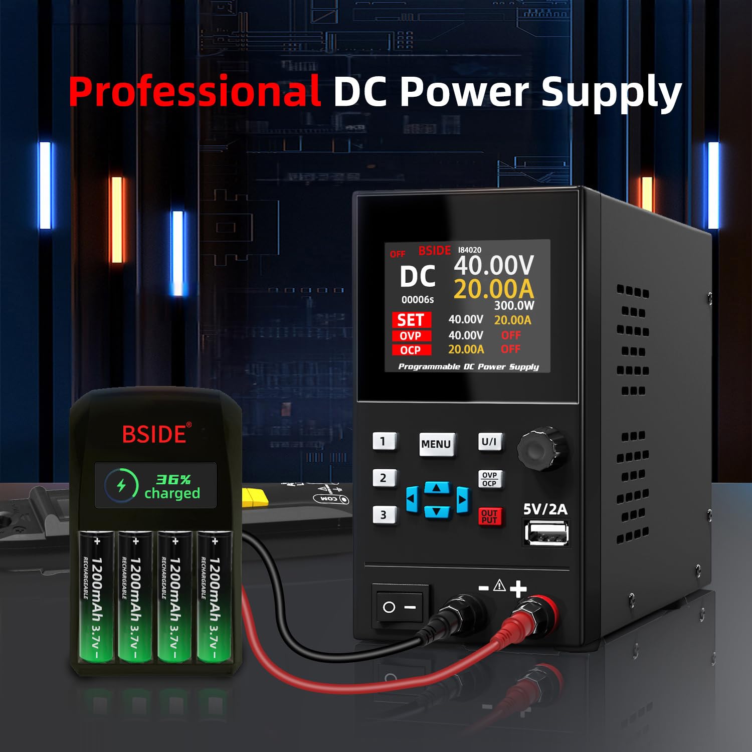BSIDE Programmable DC Power Supply 40V 20A Lab Power Supply Small Variable Bench Power Supply Adjustable Switching Regulated DC Output Power Supply with Encoder Arrow Key Adjustment and USB