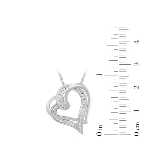 Amazon Collection women Sterling Silver Diamond Double Heart Pendant Necklace (1/10 cttw), 18"