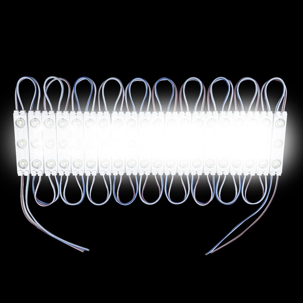 Yolu 20pcs Super Bright 3 LED Injection Module Strip Lights 5630 SMD LEDs with Lens 12V Light for Letter Sign Advertising Signs Storefront Garage-White