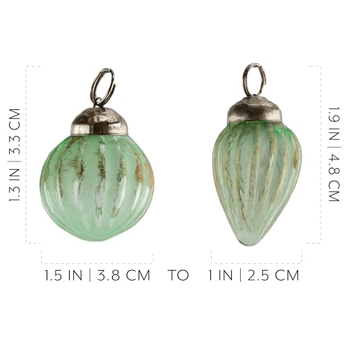 AuldHome Small Glass Finial Ornaments (Set of 12, Soda Glass); Distressed Metal Antique Style Christmas Decorations; Small to Medium Tree Sized
