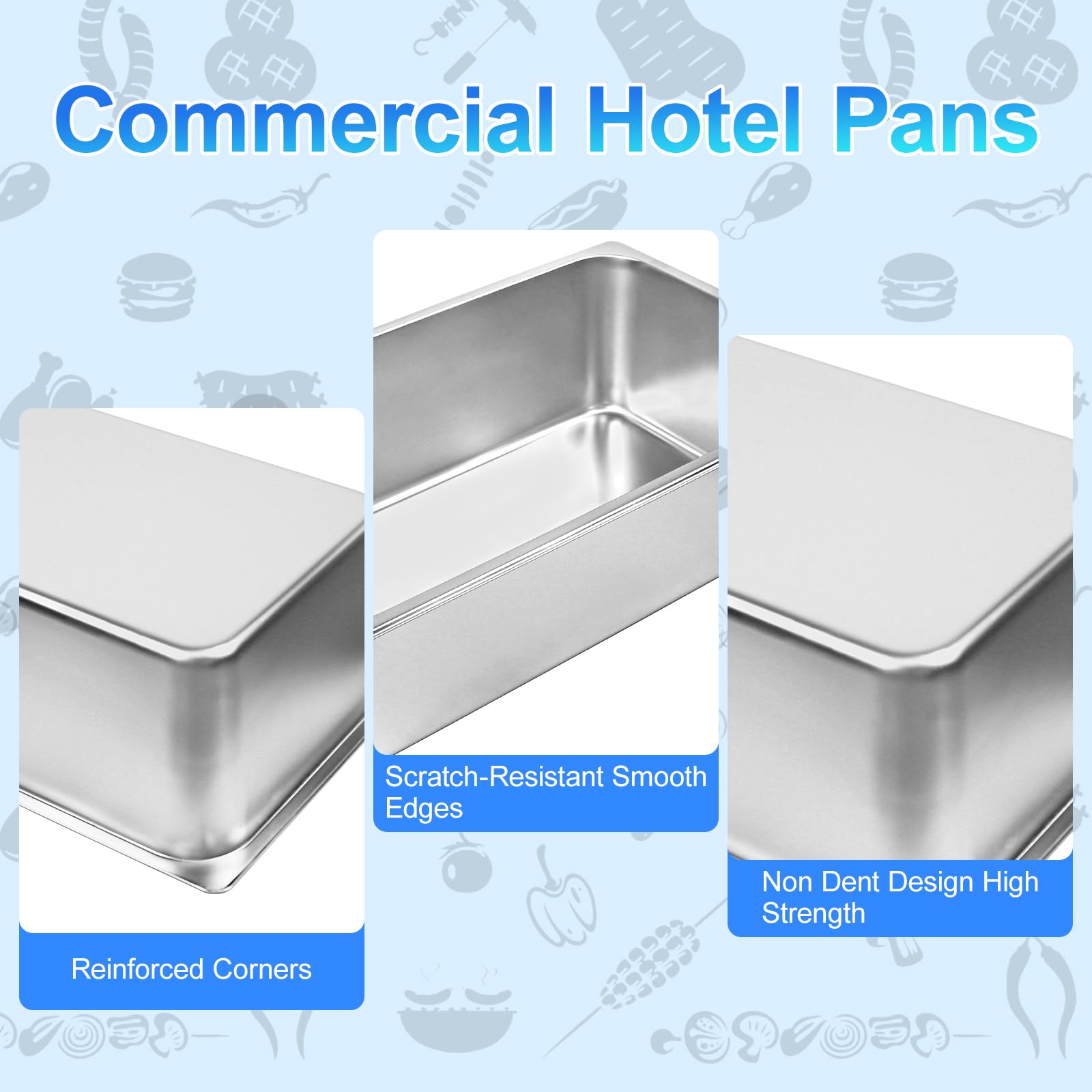 Carivia 6 Pack Full Size Steam Table Pans,Stainless Steel Hotel Pan,1/1 6 Inch Deep Anti Jam Commercial Table Pan,20.8" L x 13" W Catering Pans Food Pans for Hotels, Restaurants and Home Use