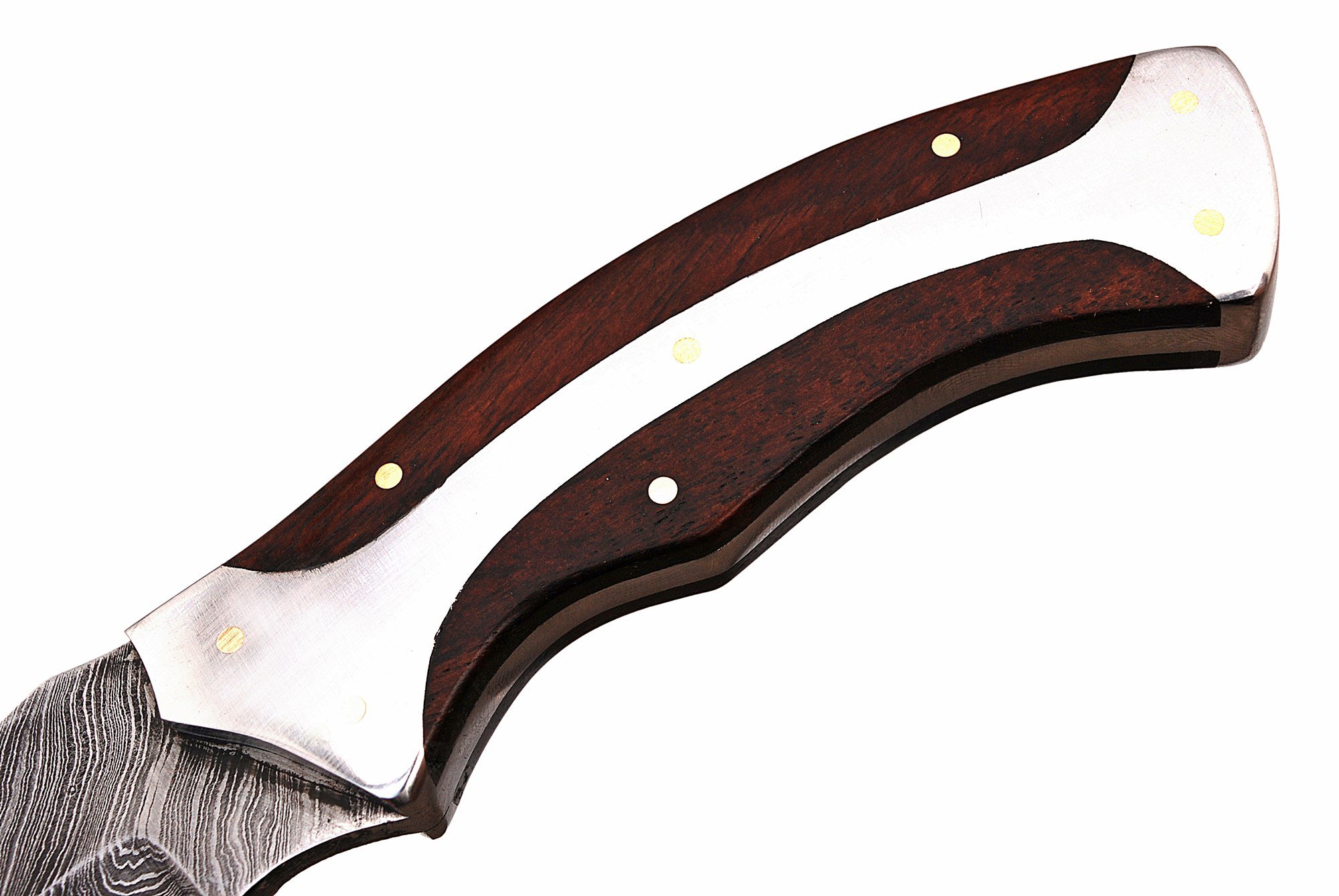 AishaTech Sharky Hand Made Hunting Knife Damascus Steel Blade Wood Brass Handle