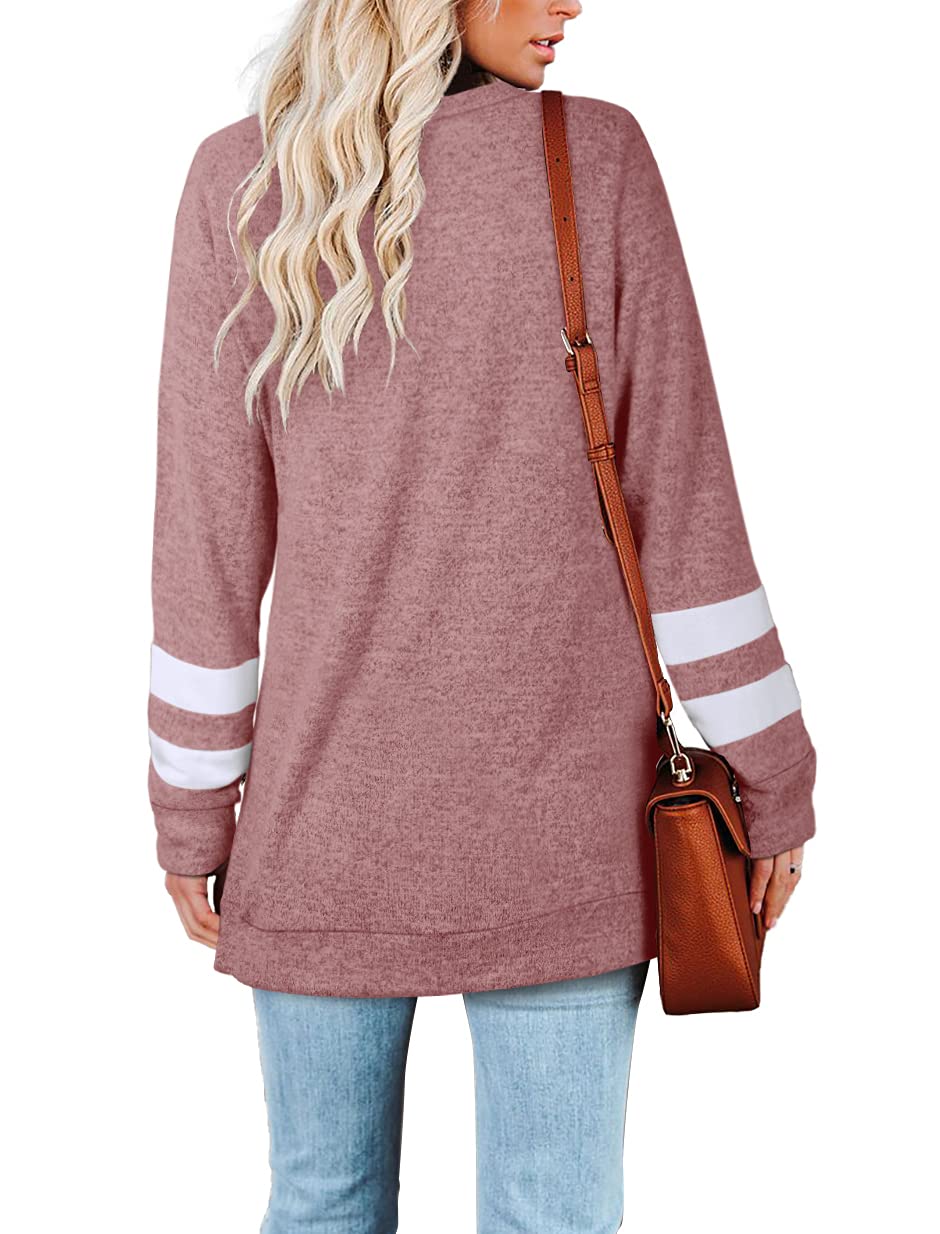 Aokosor Women's Sweatshirts Soft Sweaters Dressy Casual Long Sleeve Tee Shirts Pink L