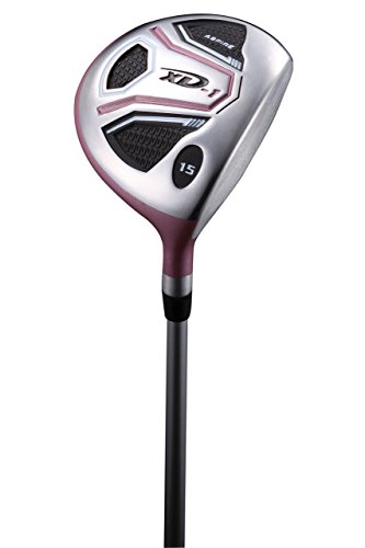 Aspire XD1 Ladies Womens Complete Right Handed Golf Clubs Set Includes Titanium Driver, S.S. Fairway, S.S. Hybrid, S.S. 6-PW Irons, Putter, Stand Bag, 3 H/C's Pink (Cherry Right Petite Size -1")