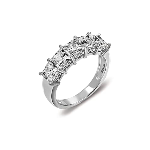 Amazon Collection Platinum-Plated Sterling Silver Princess-Cut 5-Stone Ring made with Infinite Elements Cubic Zirconia (3 cttw), Size 8