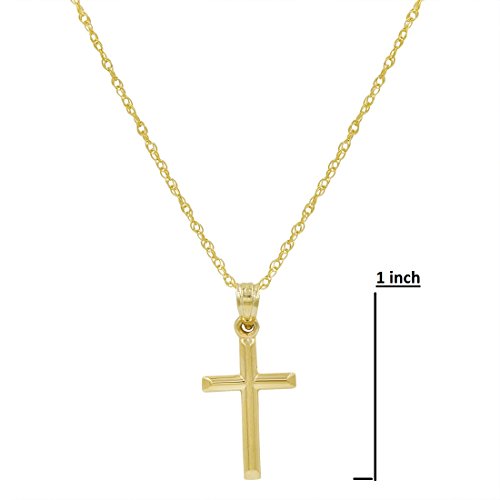 Amanda Rose Collection 10K Yellow Gold Petitie Cross Pendant Necklace on a 10K Yellow Gold 18 inch chain