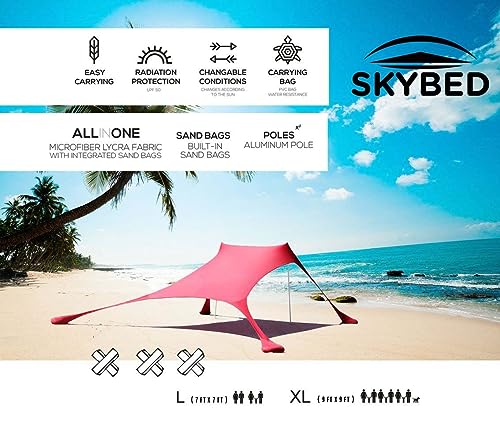 Beach Shade Sun Shelter by Skybed with Built-in Sand Bags - Lightweight, Durable, Small Pack Size - Fits in Carry-On Luggage - Easy, Simple Setup (Extra Large (9'x9' - 90" Poles), Hawaiian Blue)