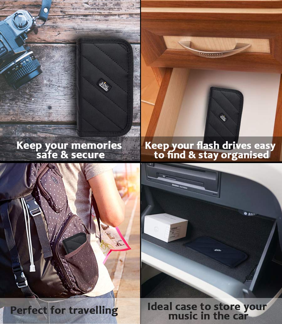 King of Flash 9 x USB Flash Drives Carrying Case with Premium Quality Padded Protection for Flash/Key Drives - Black