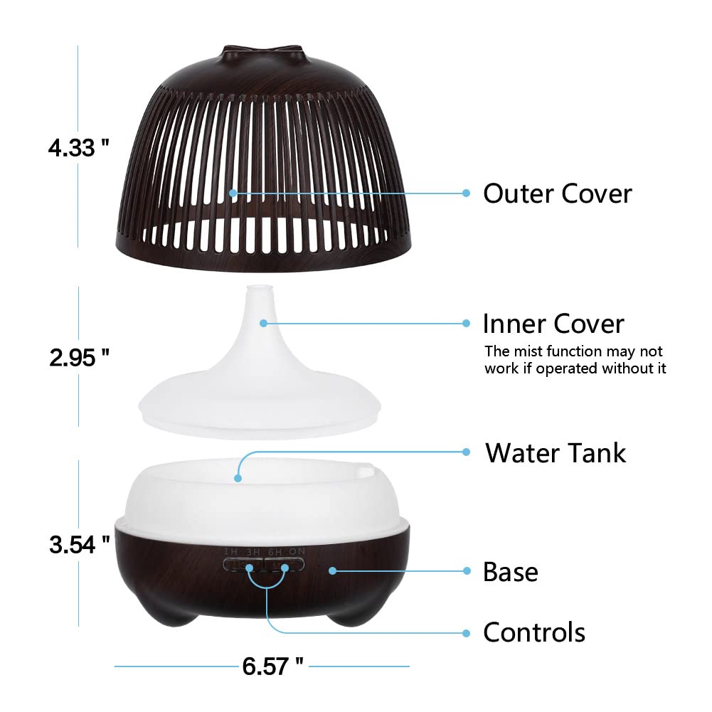 Aromatherapy Essential Oil Diffuser Humidifier: LaAria Ultrasonic Cool Mist Aroma Diffuser 550ml Electric Auto-Off Scent Air Vaporizer with 7 Color Lights for Home Office