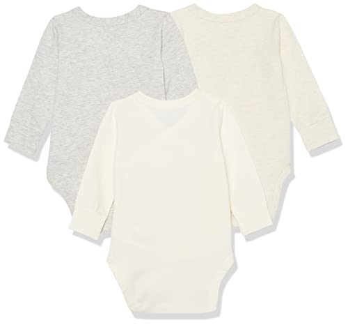 Amazon Essentials Unisex Babies' Cotton Long-Sleeve Side Snap Bodysuit (Previously Amazon Aware), Pack of 3, Ivory/Light Grey Heather/Oatmeal Heather, Newborn