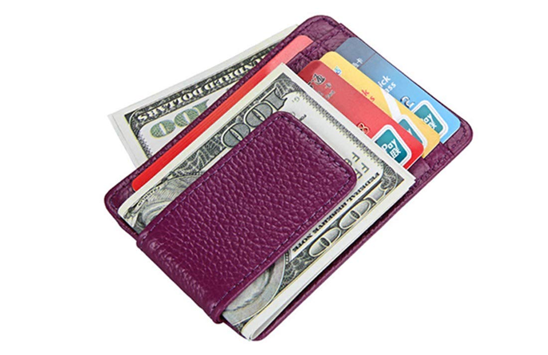 JNKET RFID Blocking Slim Money Clip Genuine Leather Minimalist Front Pocket Wallet for Men Women (Purple)