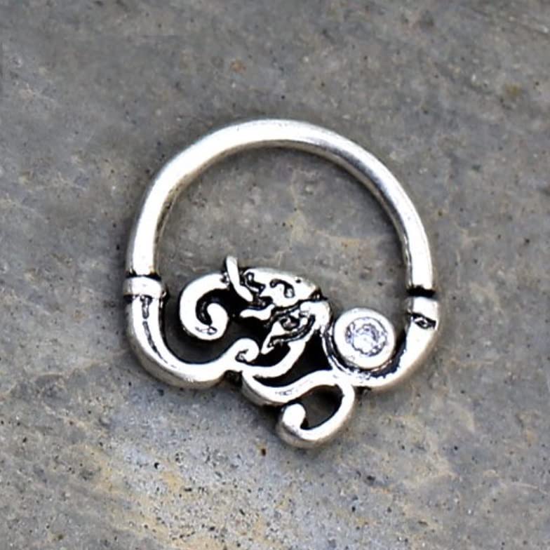 Amelia Fashion 16 Gauge Elephant With CZ Bendable Nose Hoop Ring 316L Surgical Steel (Steel/Clear)