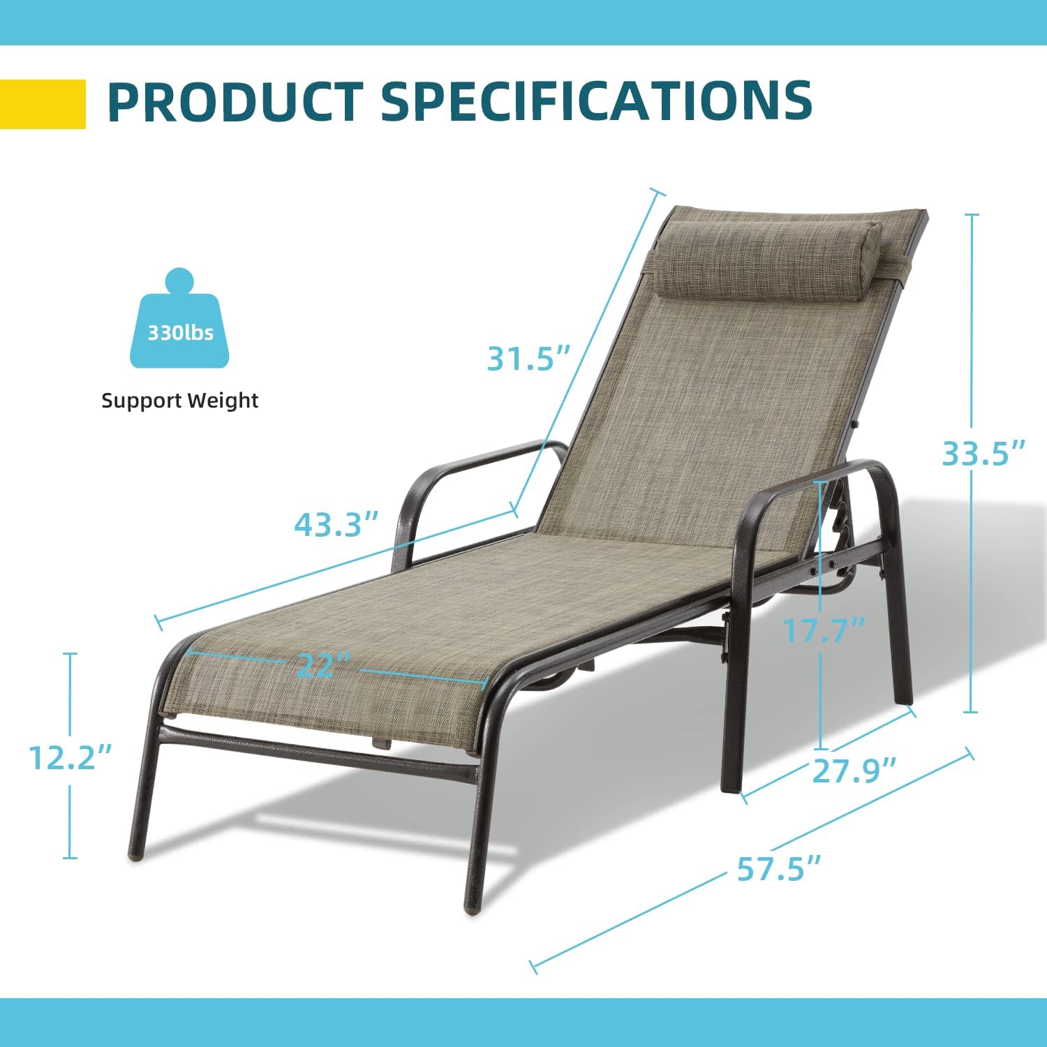 EROMMY Patio Chaise Lounge, Set of 2 Outdoor Lounge Chair (Brown)