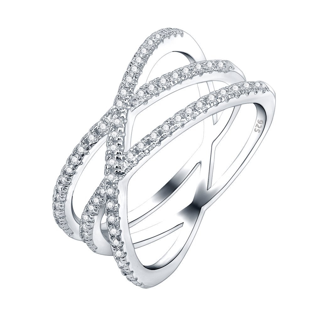 AOEDEJ Women Double Criss Cross 925 Silver Sterling Ring CZ Wedding Rings Infinity Everyday Ring Size 6-9 (6)