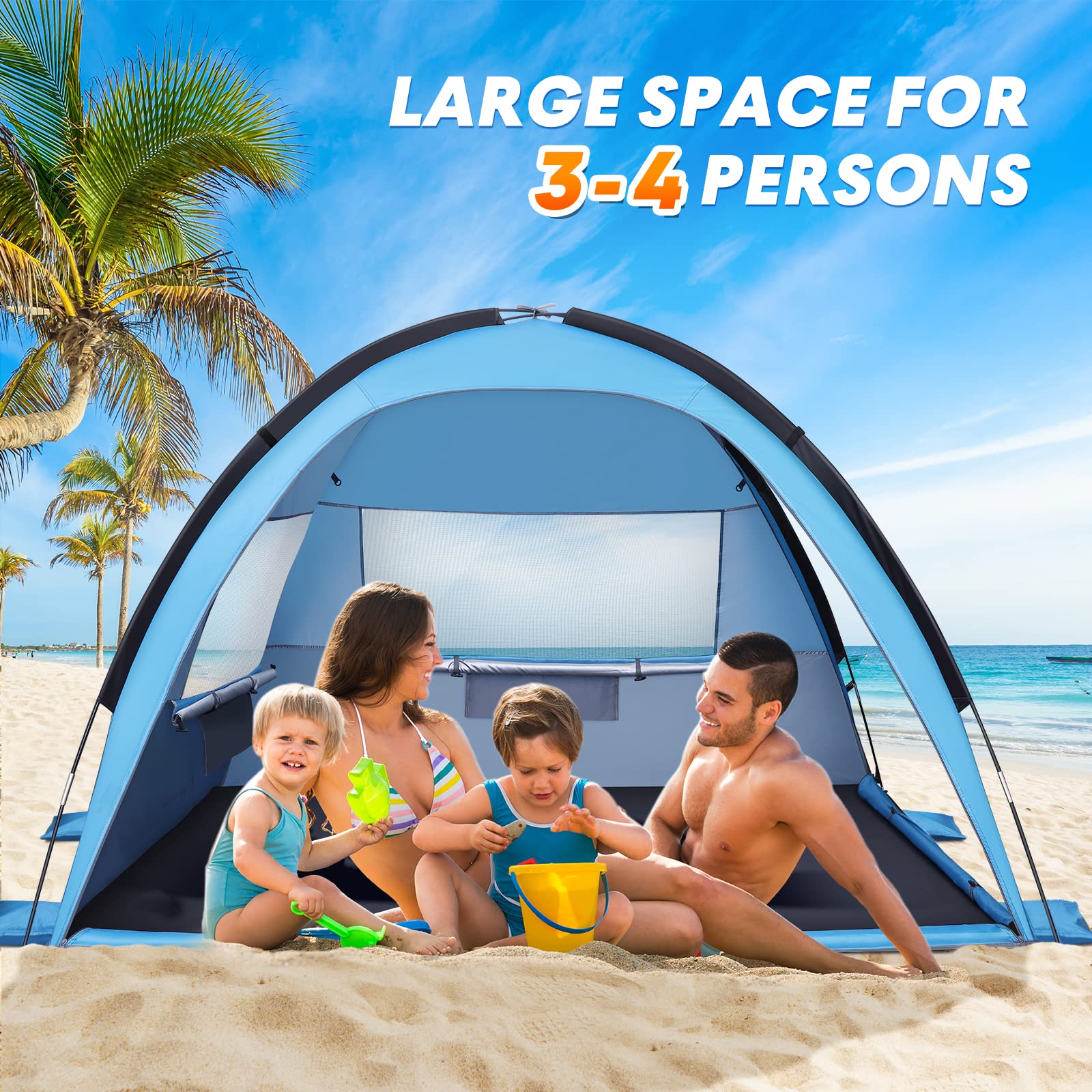 Beach Tent Sun Shade Shelter: 3-4 Person Large Anti-UV Windproof Portable Lightweight Tent Canopy Cabana with Extendable Floor Outdoor