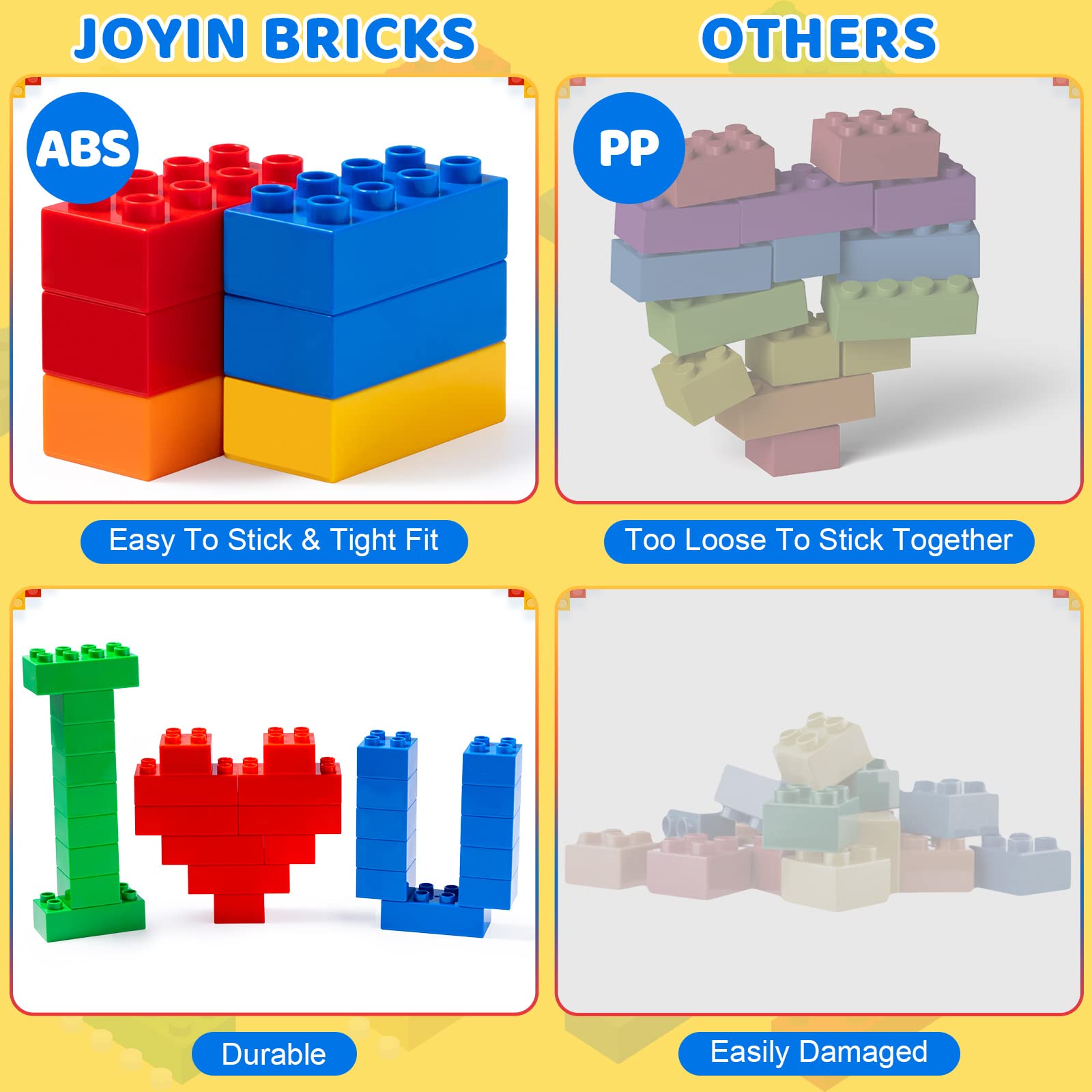 JOYIN 100 Pcs Building Blocks, Building Bricks, Toddler Classic Basic Big Duplicate Blocks, 50 Square and 50 Rectangle Toys Set for Ages 2 3 4 5 Year Old Boys Girls Christmas Birthday Gift