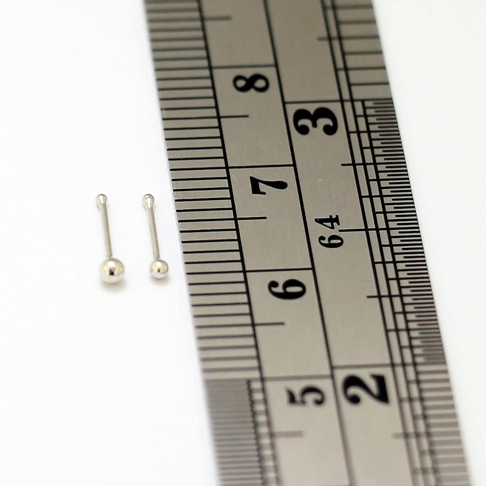 AtoZ Piercing - 14K White Gold 1.5MM Plain Top Ball 22 Gauge Ball End Nose Stud Piercing Jewelry