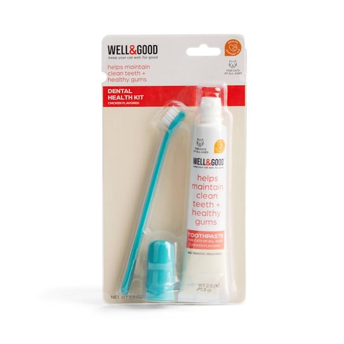 Well & Good Cat Dental Health Kit with Chicken Flavored Toothpaste 2.5 oz.