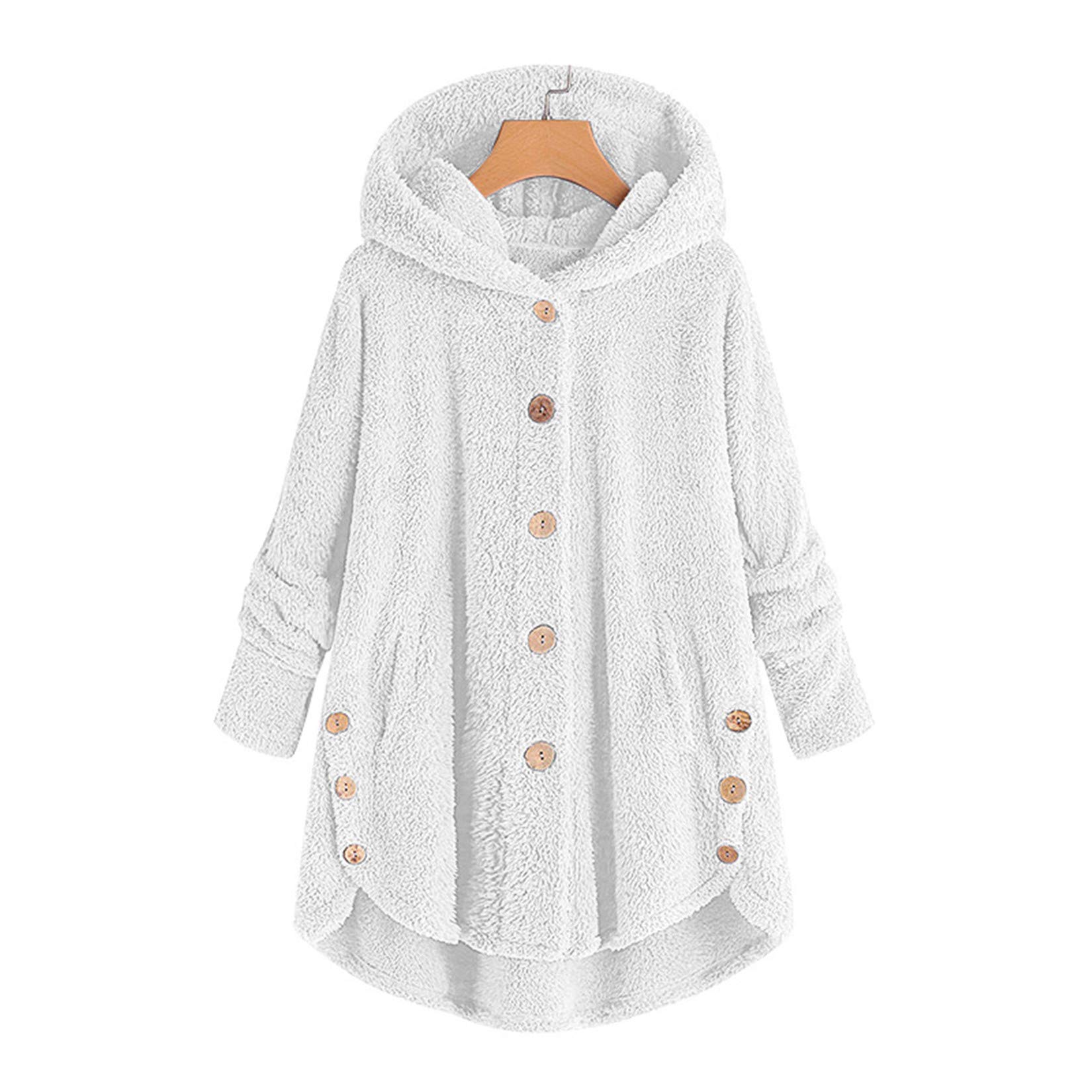 Andongnywell Women's Button Double-Faced Velvet Coats with Pockets Fleece Open Front Cardigan Jacket Coat Outerwear (White,X-Large)
