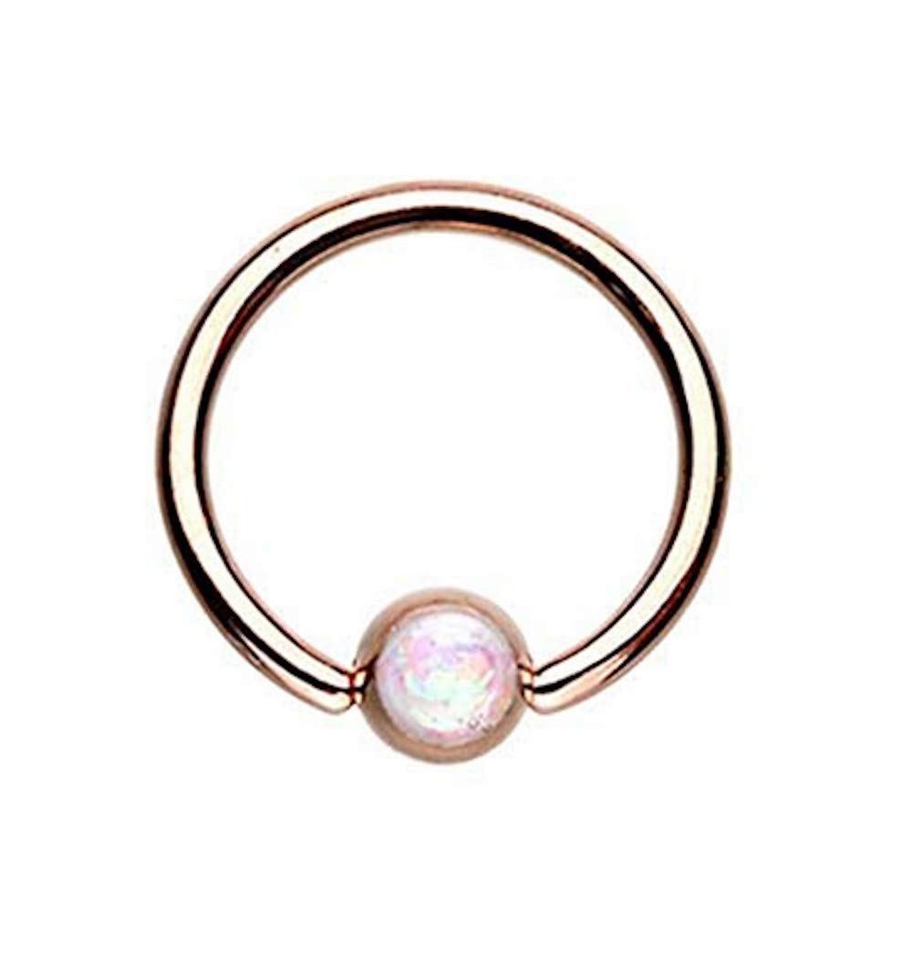 Amelia Fashion 16GA Rose Gold Opal Ball Captive Ring for Cartilage, Lip, Septum & More 316L Surgical Steel (Rose Gold/White)