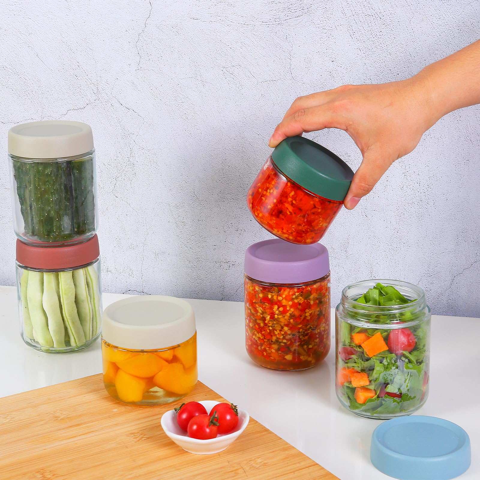 AQSXO 4 pack 10 oz Overnight Oats Containers with Lids, Glass jars with Airtight Lids, Snacks Containers Pudding Yogurt Storage Mason Jar.