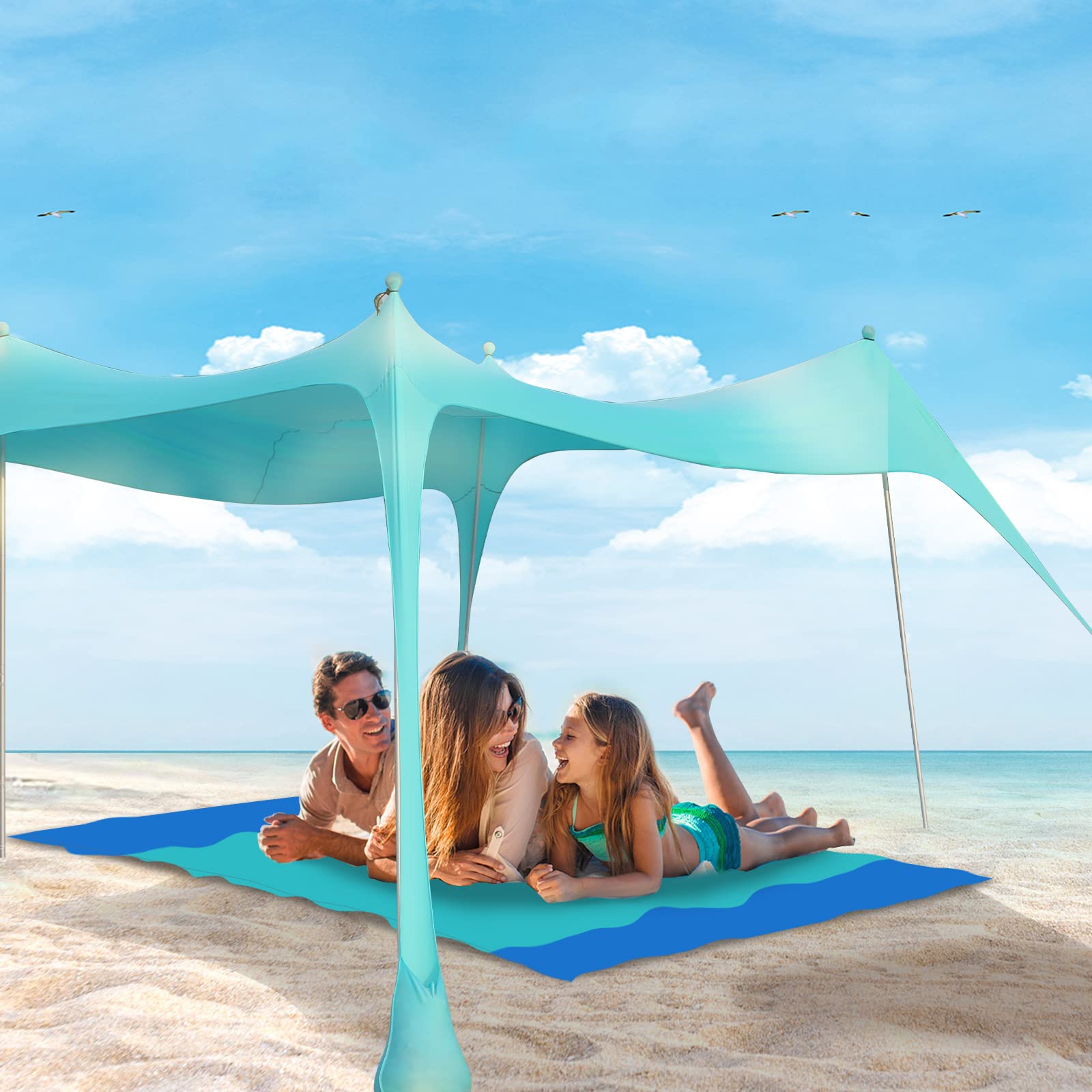 Beach Tent Sun Shelter,Beach Canopy Outdoor Beach Shade with Beach Blanket,UPF 50+ Sun Protection,for Beach,Camping,Picnic,Outdoor…