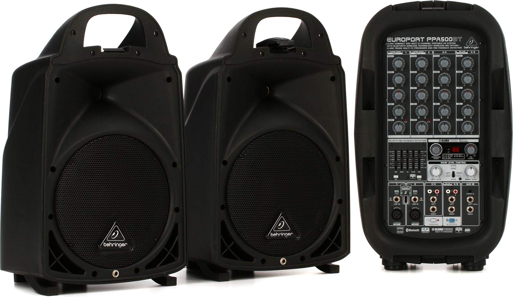 Behringer Europort PPA500BT 6-Channel Portable PA System with Bluetooth & Pyle Universal Stand Kit-Height Adjustable 3.6β -5.6β Tall Sound Equipment Tripod Mount for Speakers w/ 35mm Insert-Home