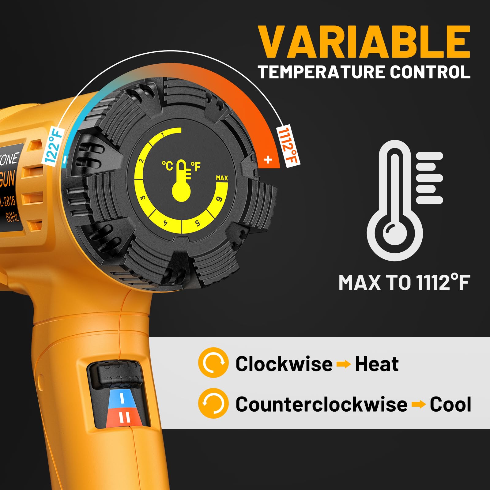 SEEKONE Heat Gun 1800W Heavy Duty Hot Air Gun Kit With Carry Case Variable Temperature Control 122℉~1112℉(50℃- 600℃) Overload Protection with 4 Nozzles for Crafts, Shrinking PVC, Stripping Paint