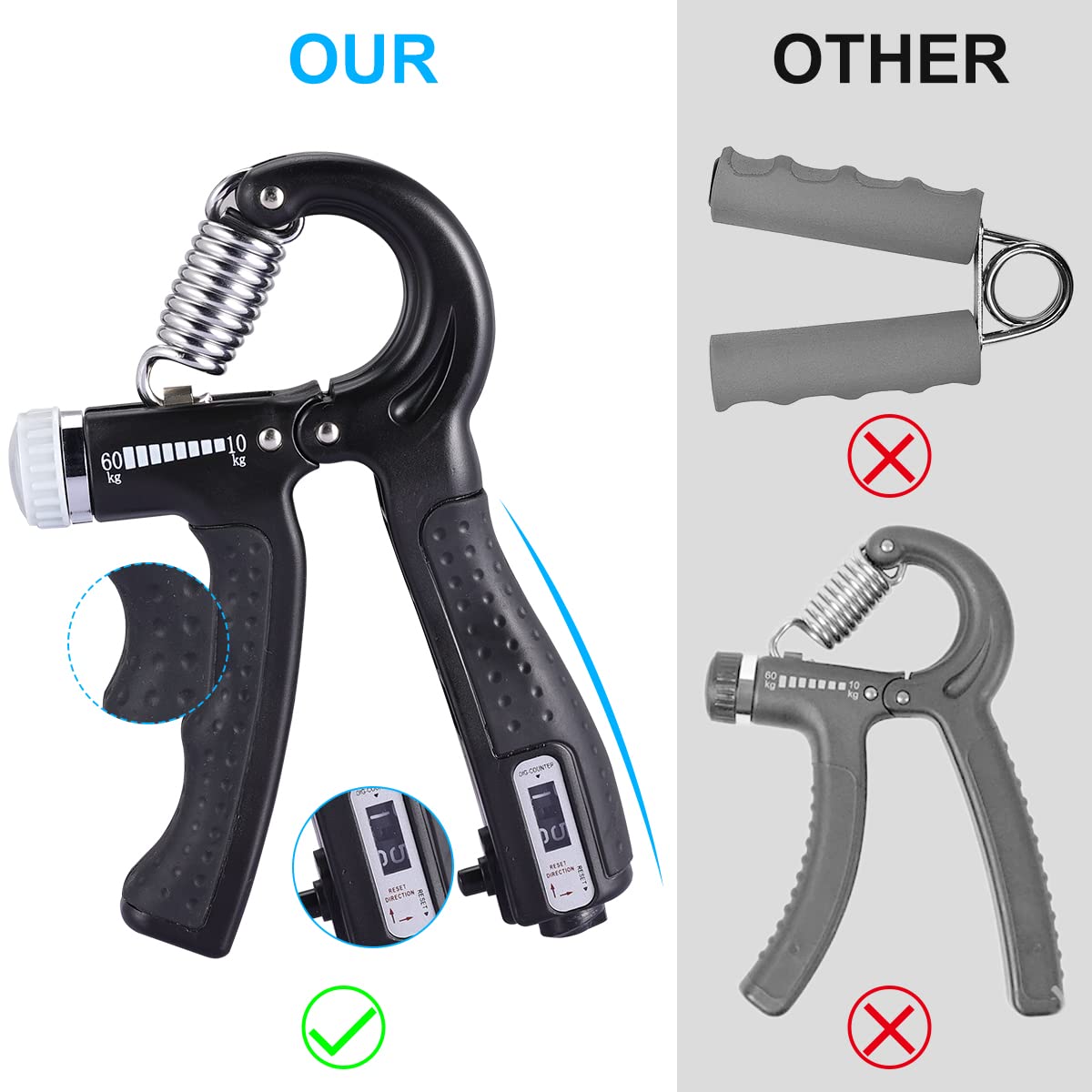 Adjustable Counting Grip Strength Trainer, Strength Exerciser for Finger Hand Wrist and Forearm, hand gripper for therapy,Suitable for Home Gym Athlete Training and Rehabilitation Training(black)