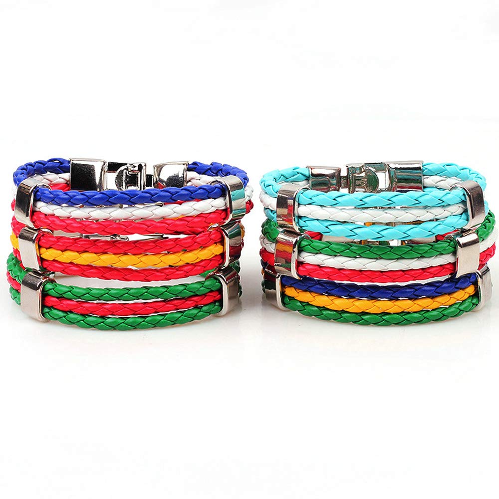 Apzzic 12mm Wide Mens Womens Italy Flag Braided Rope Surfer Leather Bracelet Wristband Cuff Bracelet Bangle 8inch