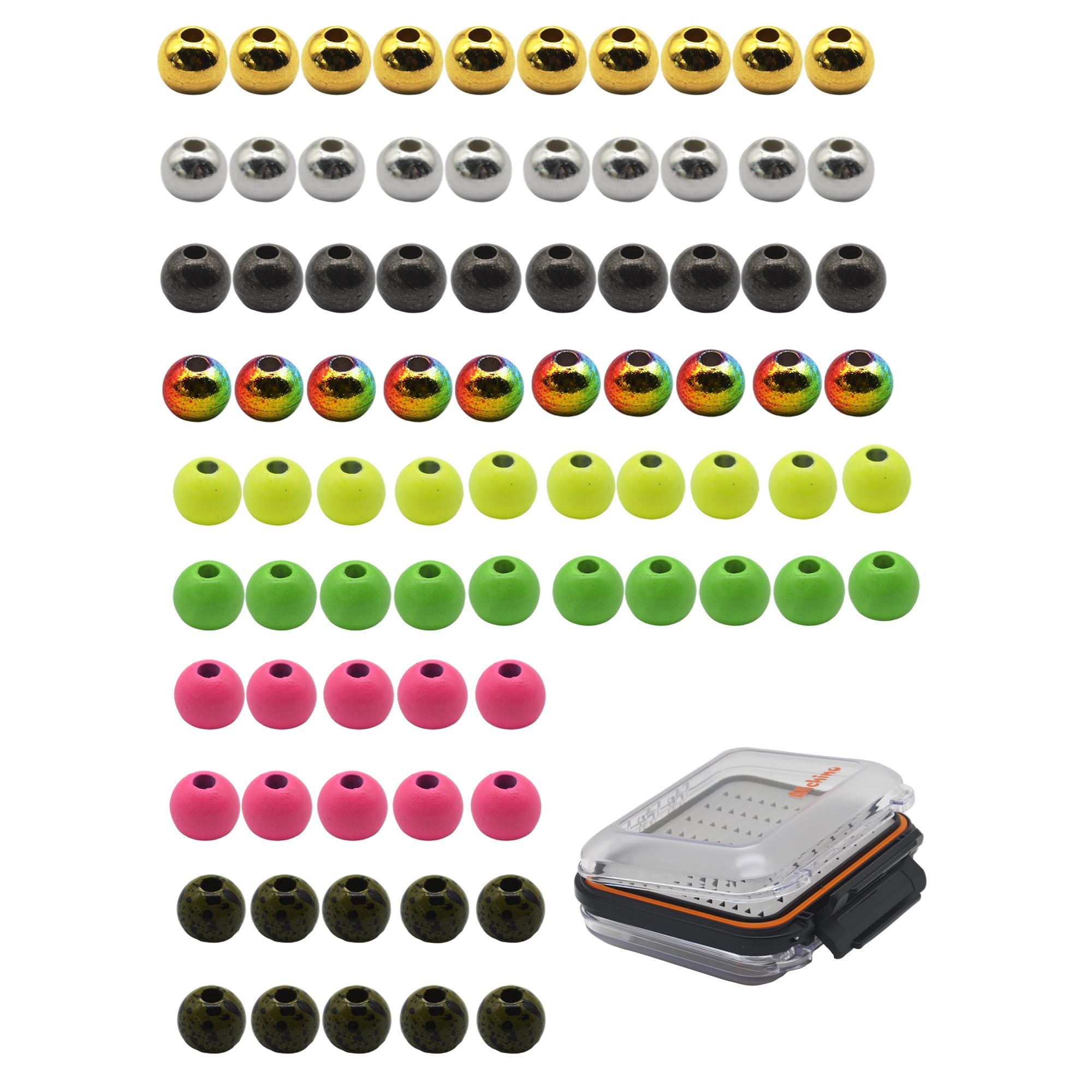 Alichino small fly box for fly files ice jig box fly box for fly fishing (grey foam box with 8 colors 80 pcs 3.8 MM tungsten beads)