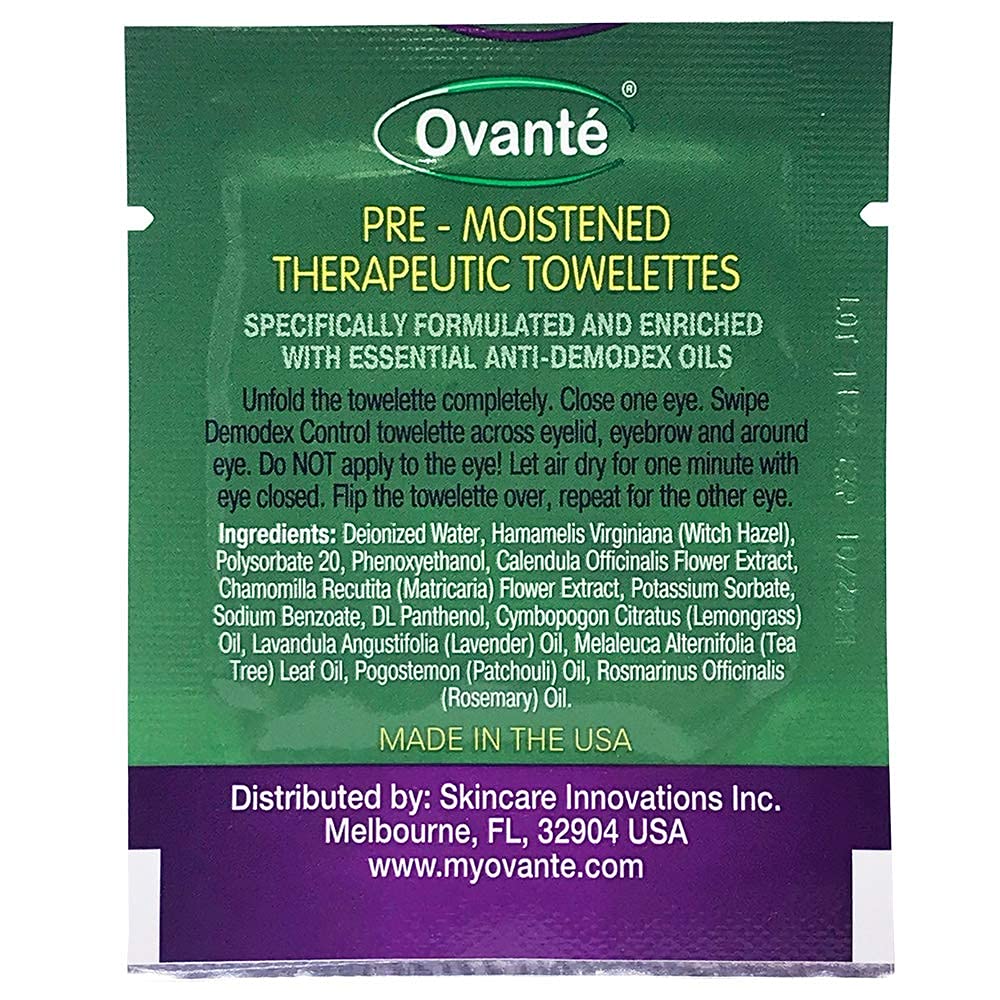 Ovante Eyelid Wipes With Coconut, Tea Tree Oil For Demodex, Blepharitis & Itchy Eyelids - 14 ct