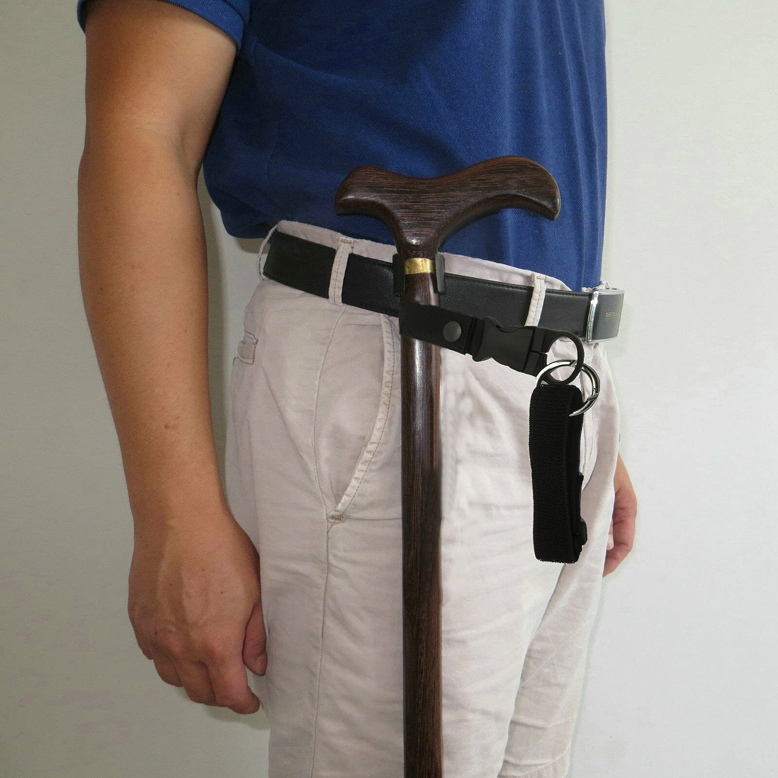 Adjustable Elastic Wrist Straps and Hands Free Walking Stick Cane Holder No More Dropping Walking Sticks - Attach to Belt or Waist Band -(Suitable for 7/8~1")~ Perfect Solution - No Walking Stick