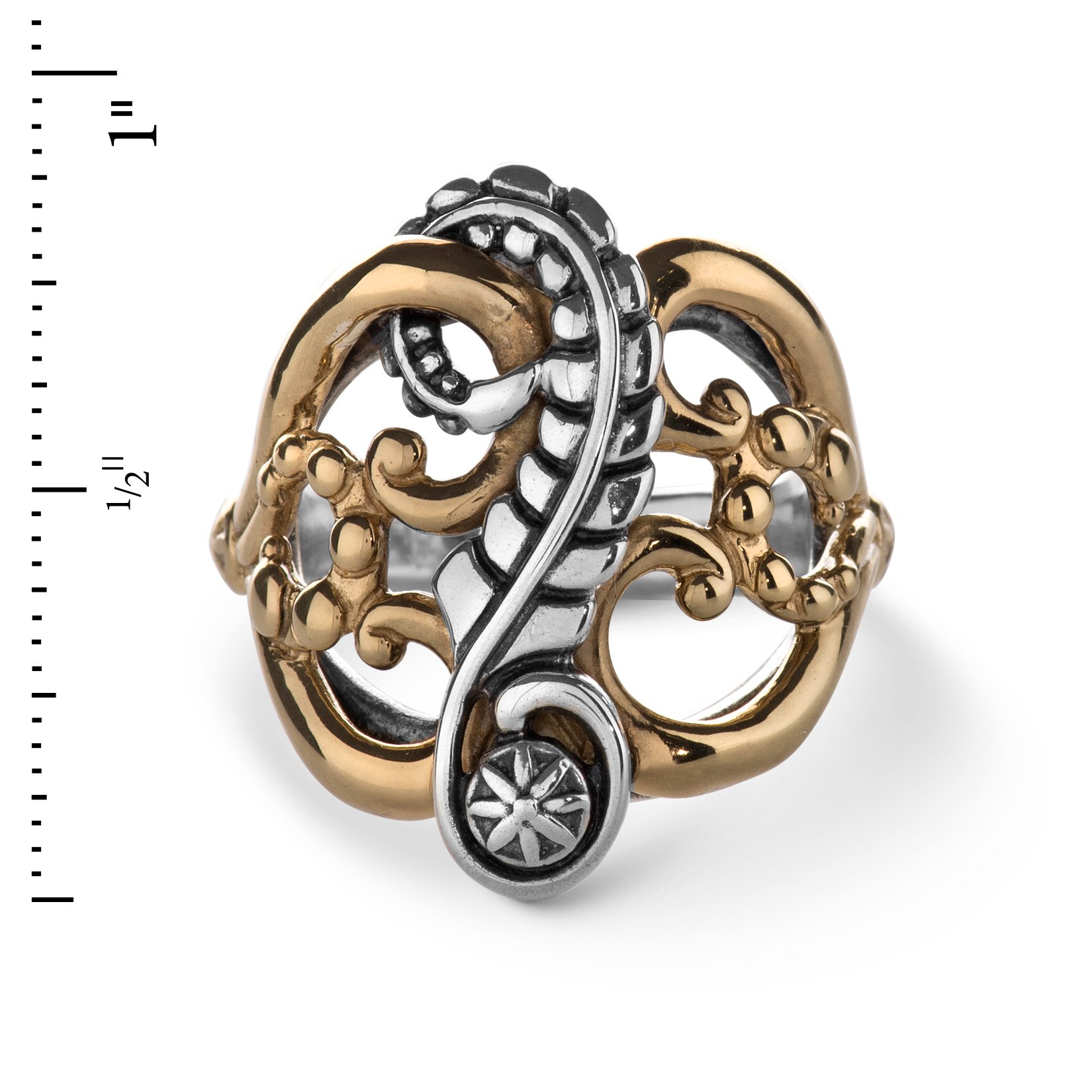 American West Sterling and Brass Floral Leaf Ring Size 07