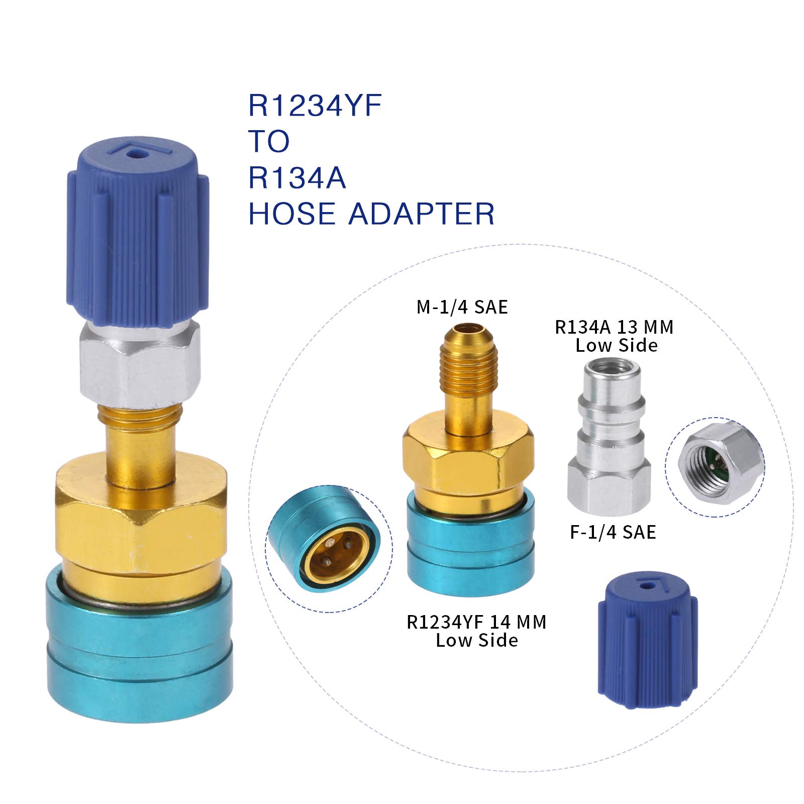 Aupoko R1234YF to R134A Low Side Quick Coupler, R1234YF Low Side Quick Coupler, R12 to R134A Hose Adapter Fitting Connector for Car Air-Conditioning AC Charging