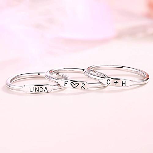 AILIN Stackable Name Ring Personalized 925 Sterling Silver/Brass Gold/Rose Gold Color Custom Heart Symbol Year Initial Letter Rings Gifts For Women Girlfriend